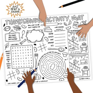 Thanksgiving Activity Placemat Printable, Fun Holiday Games & Coloring ...