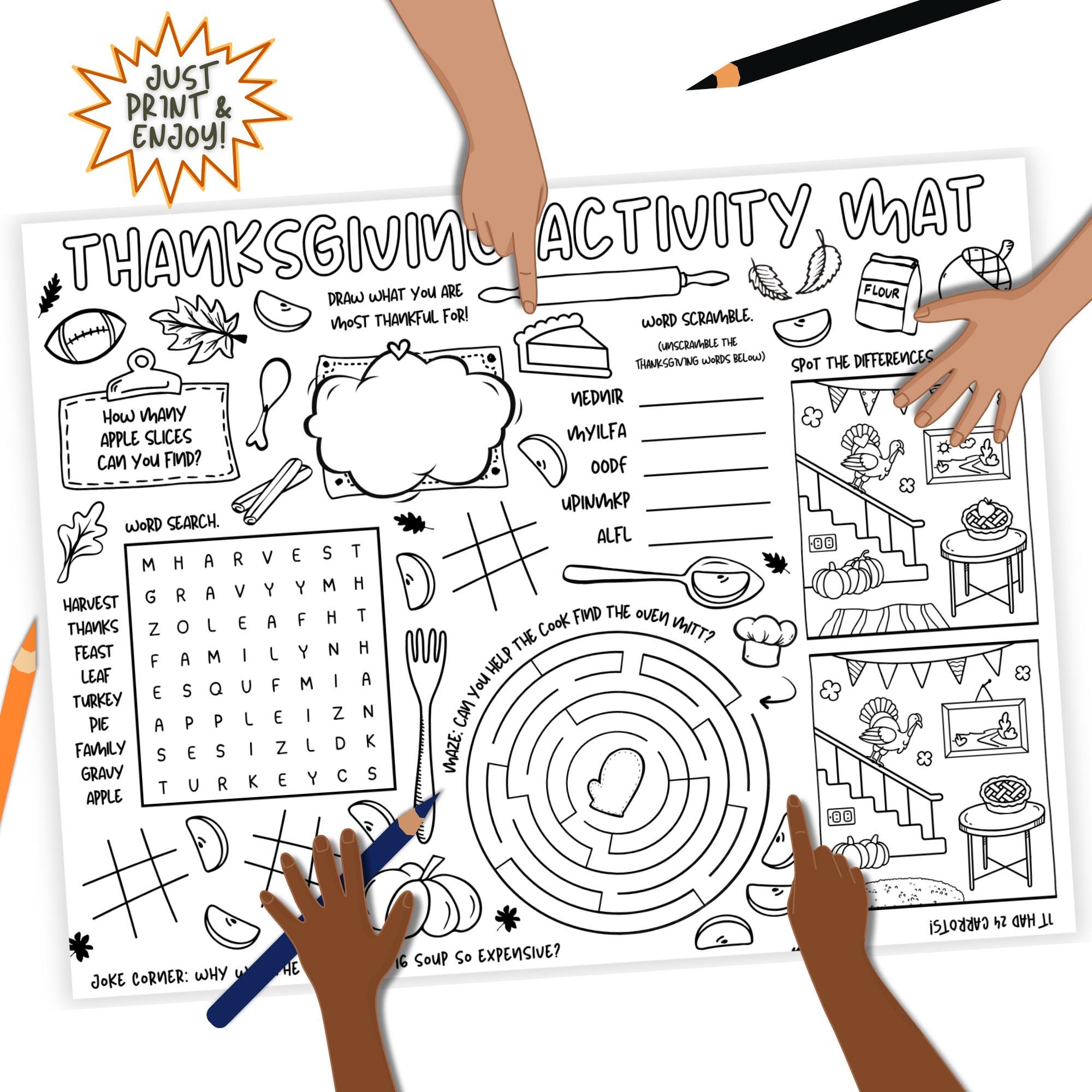 Thanksgiving Activity Placemat Printable, Fun Holiday Games & Coloring ...