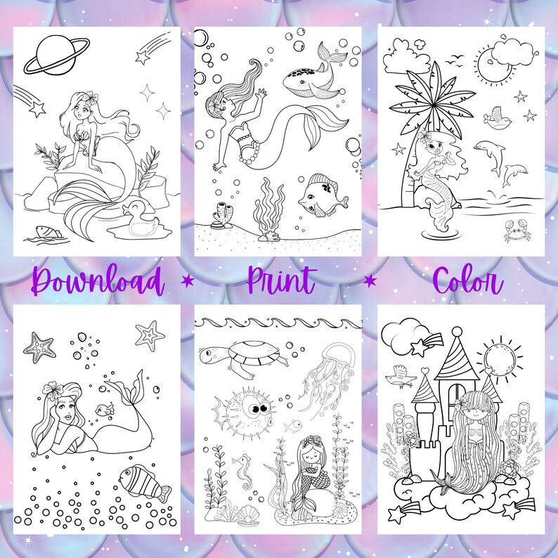 Mermaid Coloring Pages 12 Printable Mermaid Coloring Sheets - Etsy