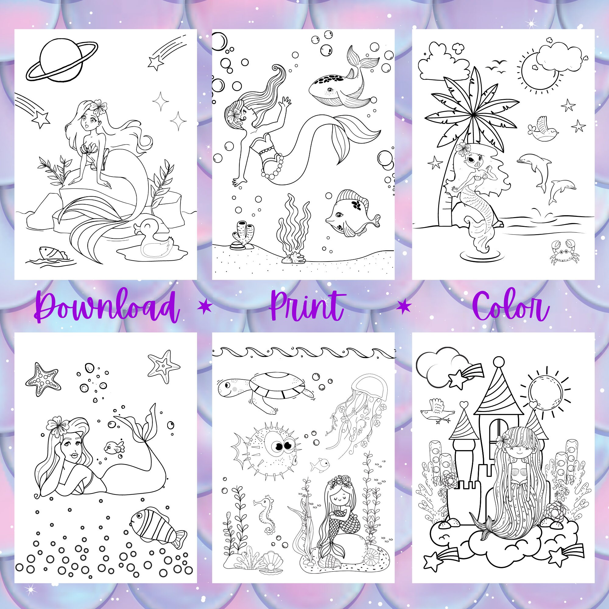 Mermaid Coloring Pages 12 Printable Mermaid Coloring Sheets - Etsy