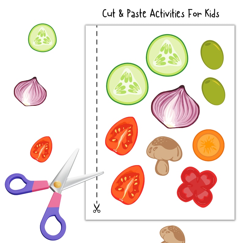 Printable Veggies, Cut and Paste Salad Assembly Kit, Printable Crafts ...