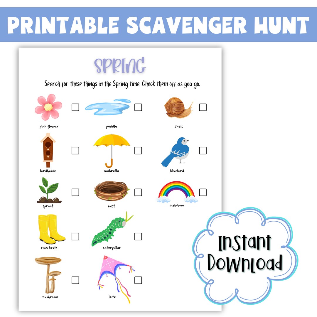 Printable Scavenger Hunt, Spring-themed Treasure Hunt, Games for Kids ...