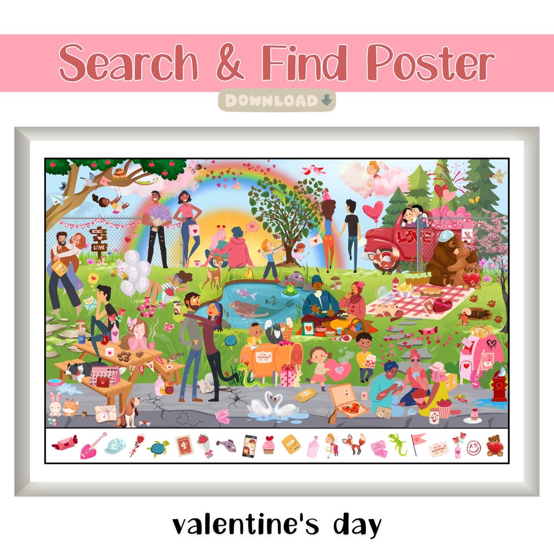 Printable Valentine's Day Search and Find Poster, Fun Wall Art for Kids ...