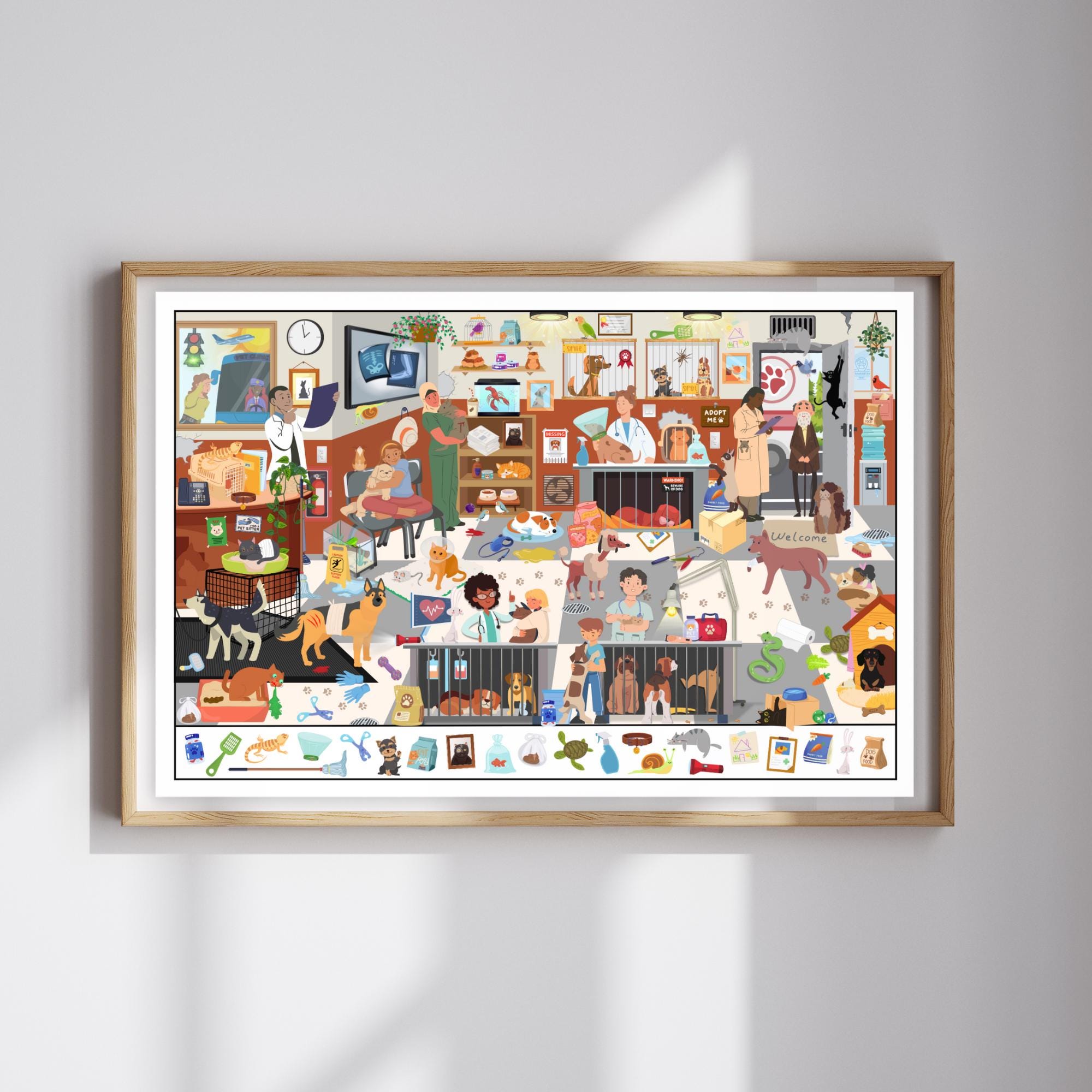Printable Vet-themed Search and Find Wall Art for Kids, Fun Animal ...