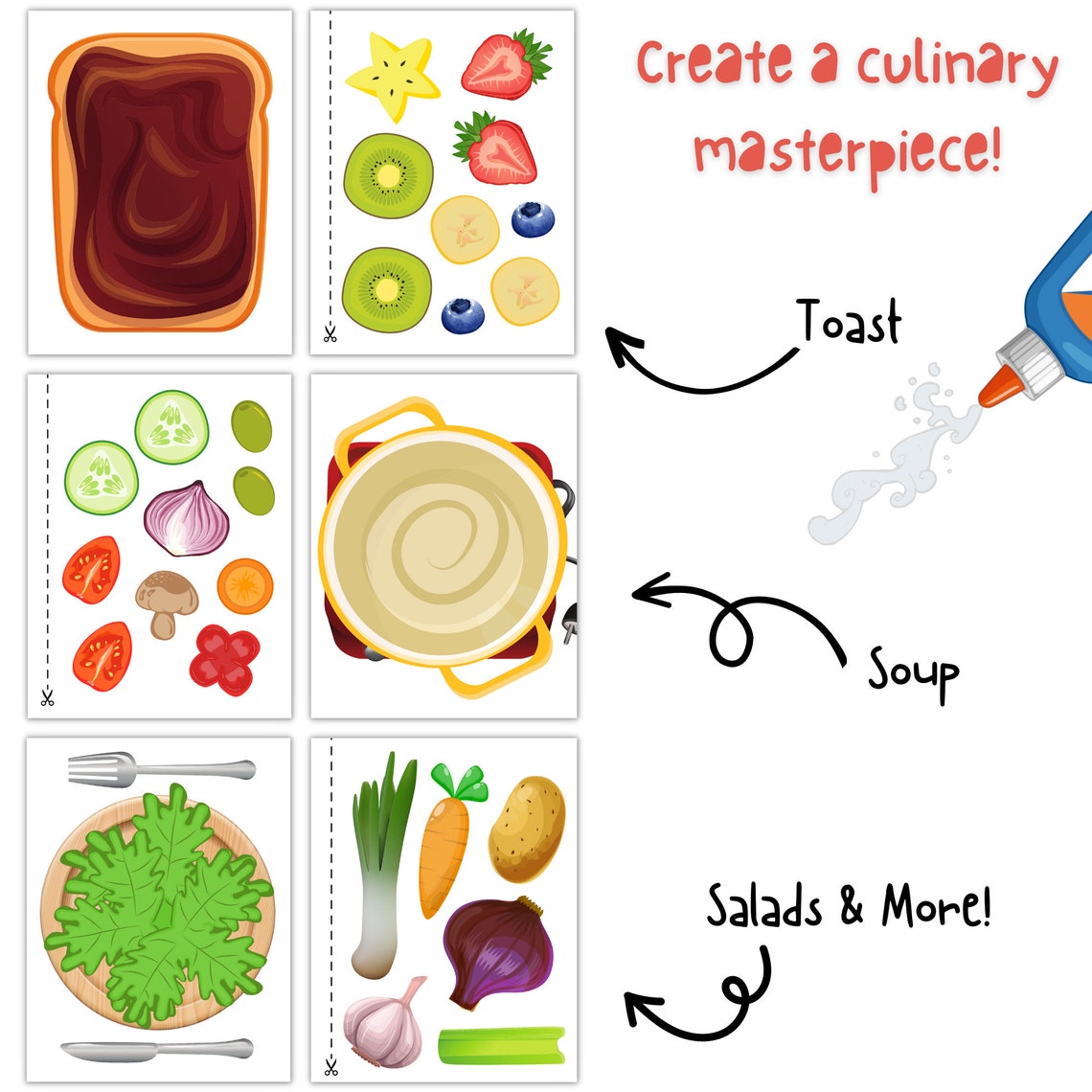 Printable Cut and Create Bundle, Food Play, Printable Crafts for Kids ...