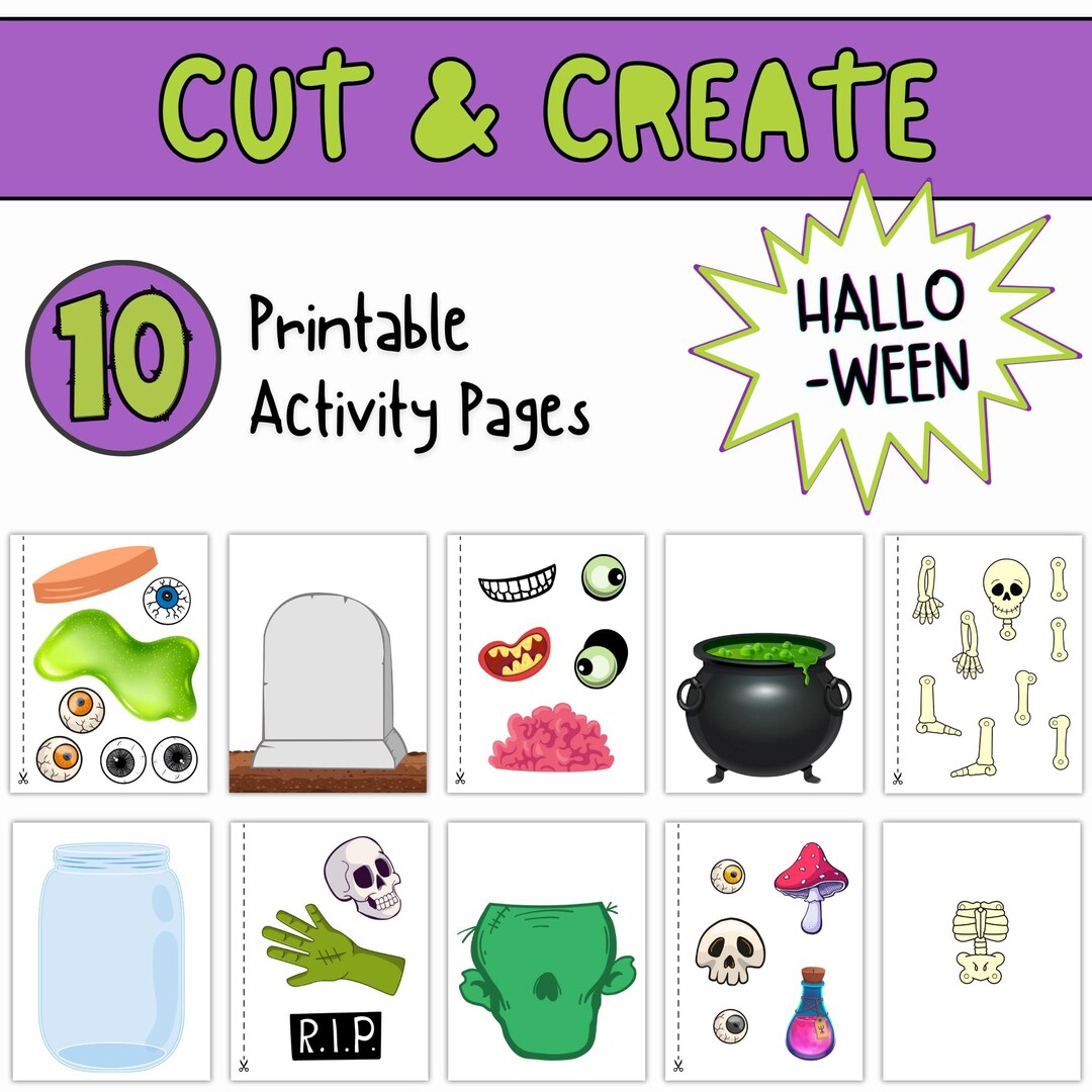 Printable Spooky Halloween Cut and Paste Worksheets for Children ...