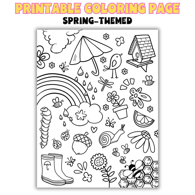 Spring Coloring Page, Printable Kids Activities - Etsy