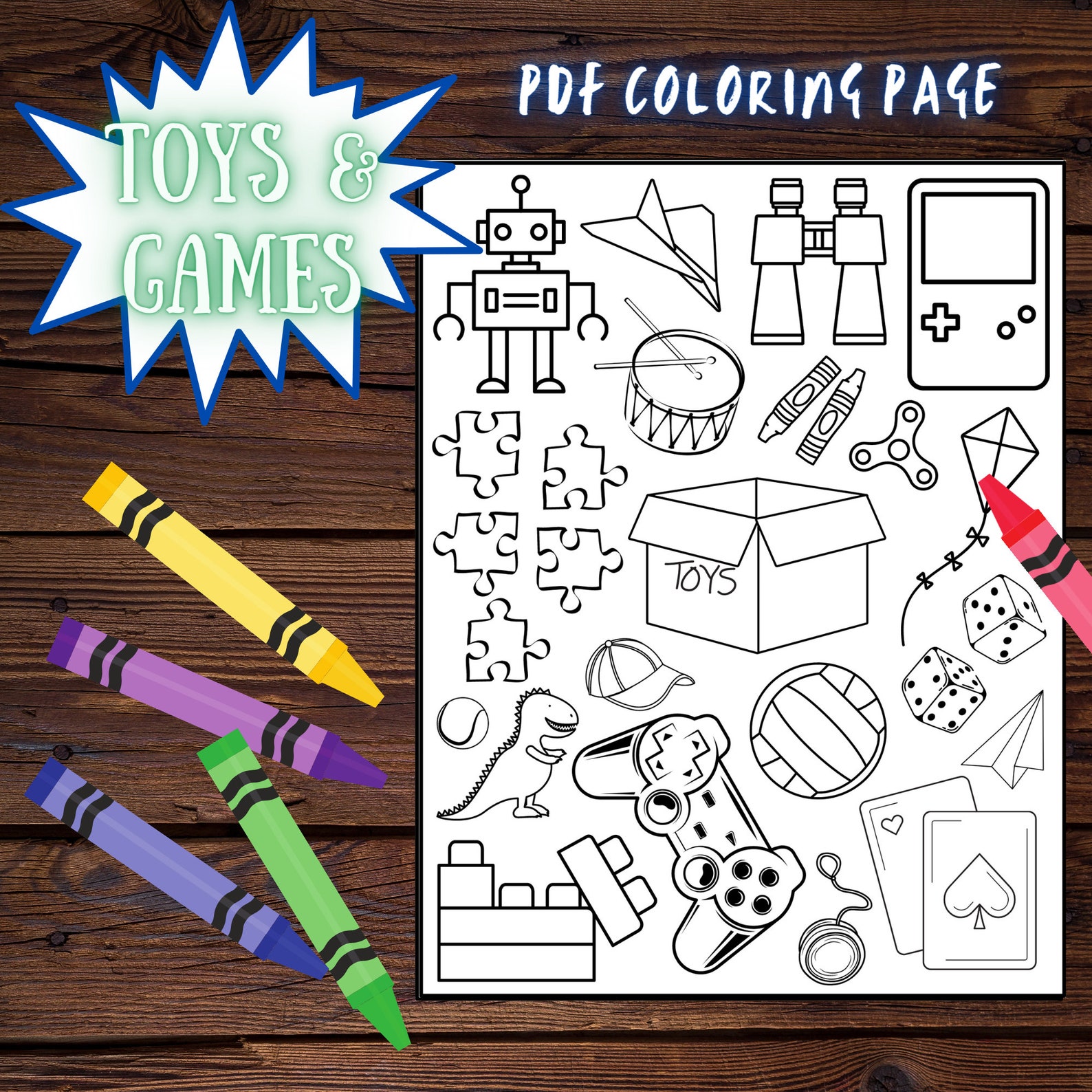 Toys and Games Coloring Page, Printable Toys Coloring Page for Kids - Etsy