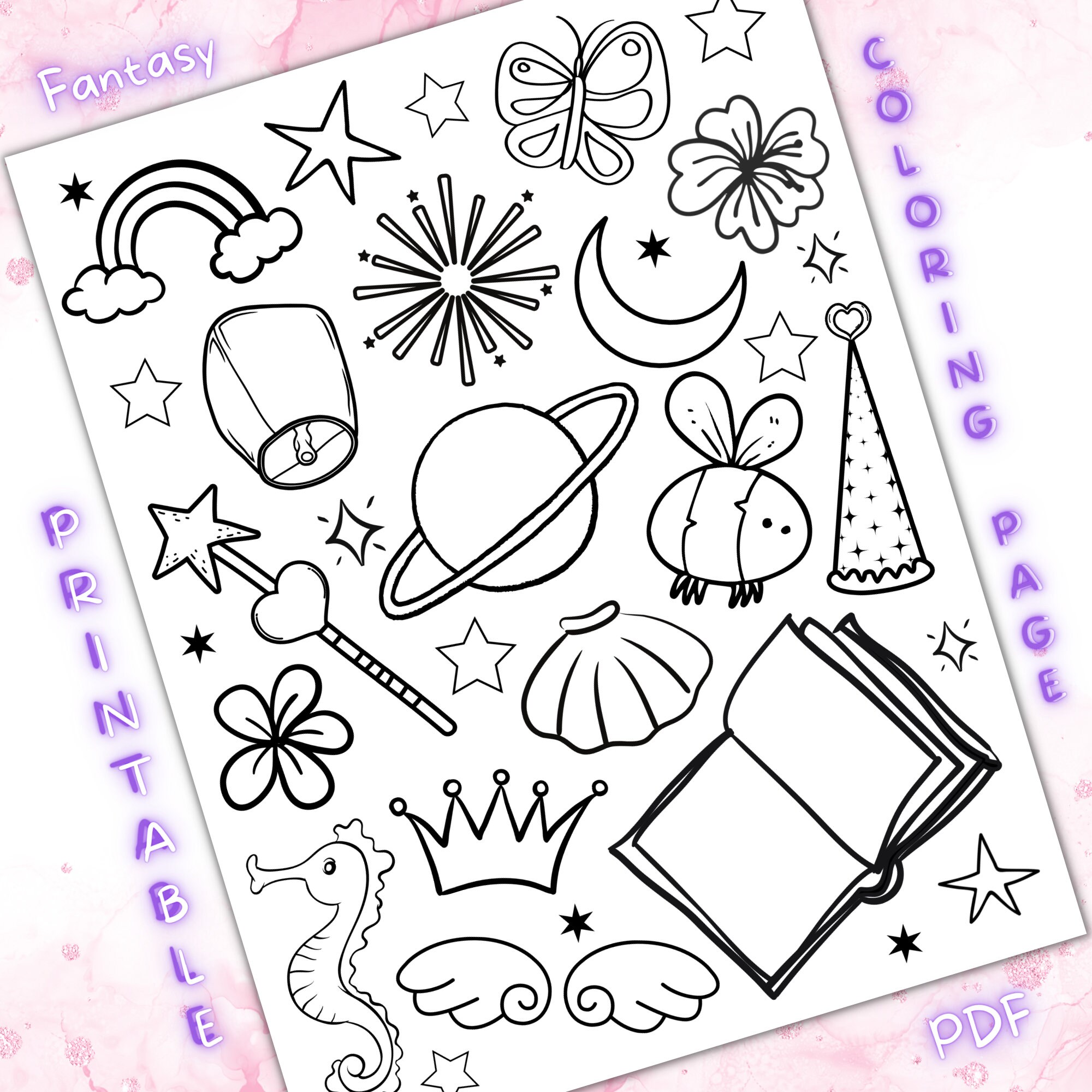 Fantasy Coloring Page, Printable Fantasy Fairy Coloring Page for Kids ...