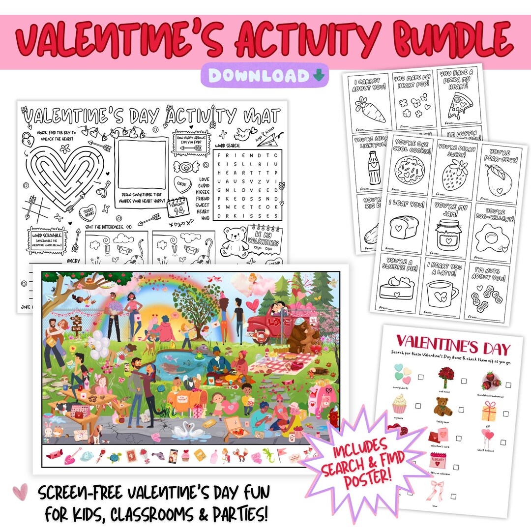 Valentine’s Day Activity Bundle for Kids, Printable Valentine Games ...