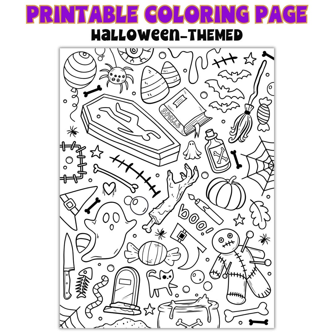 Spooky Halloween Doodle, Printable Coloring Page for All Ages, Instant ...