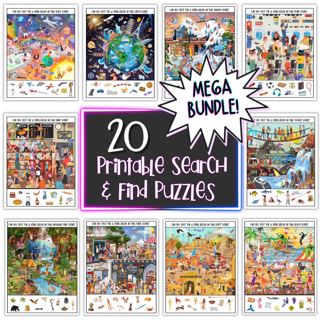 Search & Find Mega Bundle, 20 Printable Puzzles for Kids, I Spy Games ...
