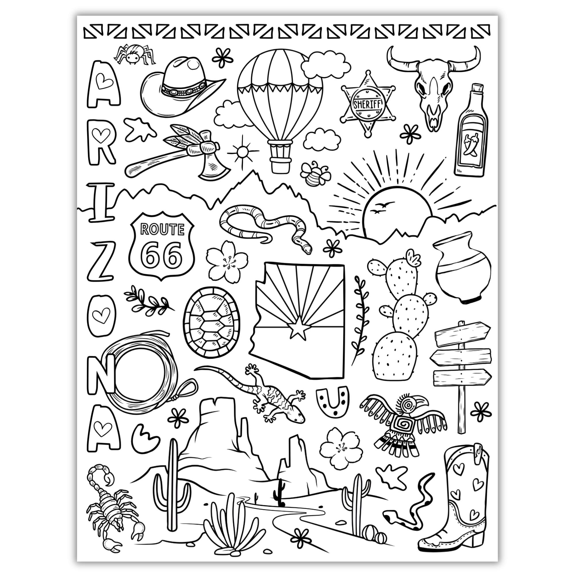 Arizona Doodle Art Coloring Page, Printable Creative Doodles for ...