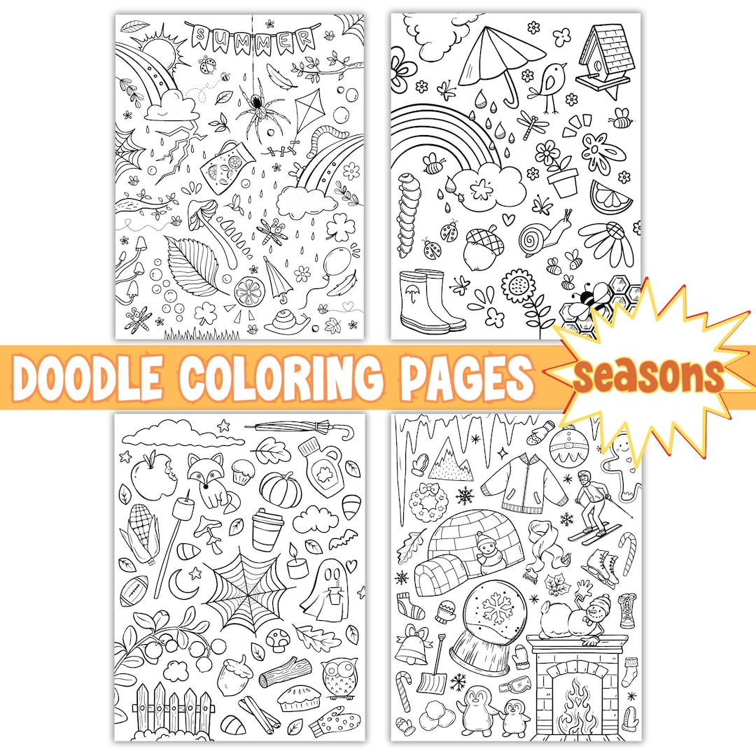 Four Seasons Doodle Coloring Pages, Relaxing Art for All Seasons ...