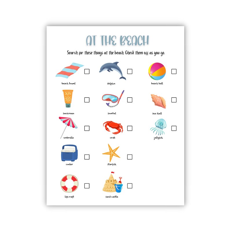 Printable Beach Scavenger Hunt Kids Treasure Hunt Print at - Etsy