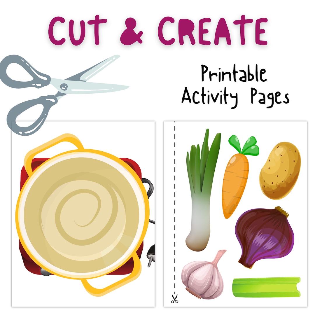 Printable Food Assembly Kit, Veggie Soup Cut and Create, Printable ...