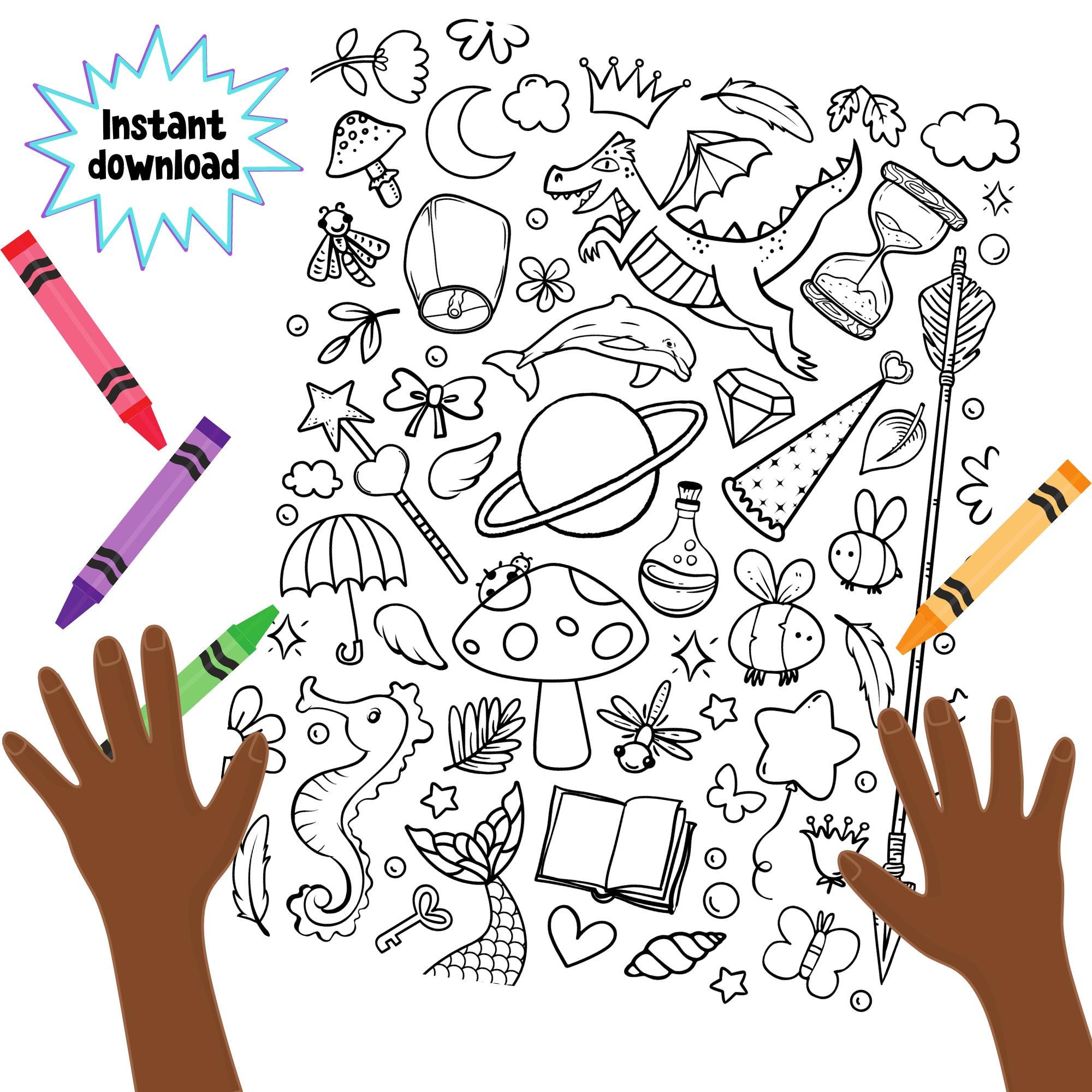 Printable Fantasy Doodle Coloring Page, Whimsical Art for Relaxation ...