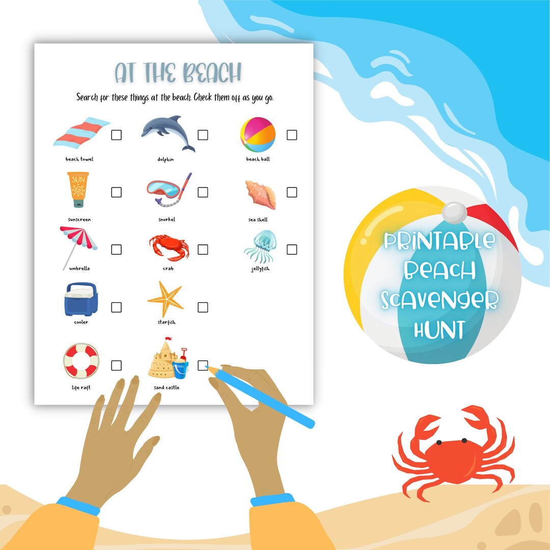 Printable Beach Scavenger Hunt, Kids Treasure Hunt, Print at Home Kids ...