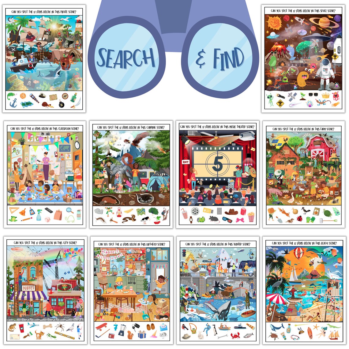 Search & Find Mega Bundle, 20 Printable Puzzles for Kids, I Spy Games ...