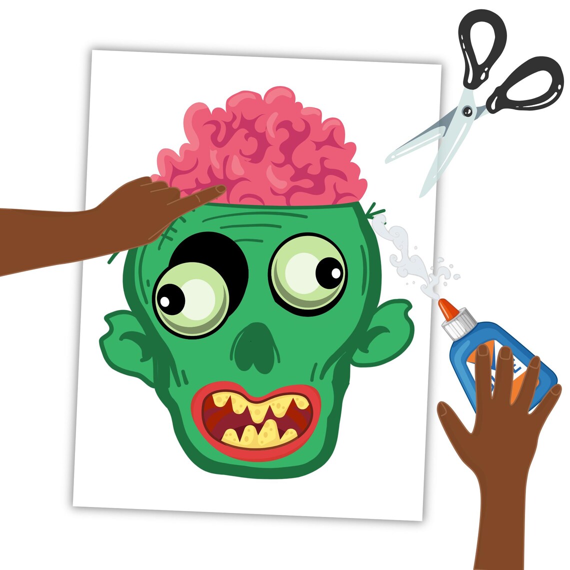 Printable Kids Zombie Halloween Craft, Fun Cut and Paste Activity for ...