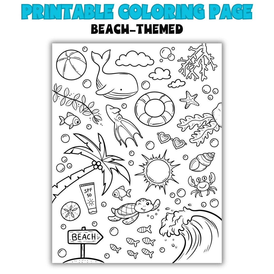 Beach Coloring Page, Printable Kids Activities - Etsy