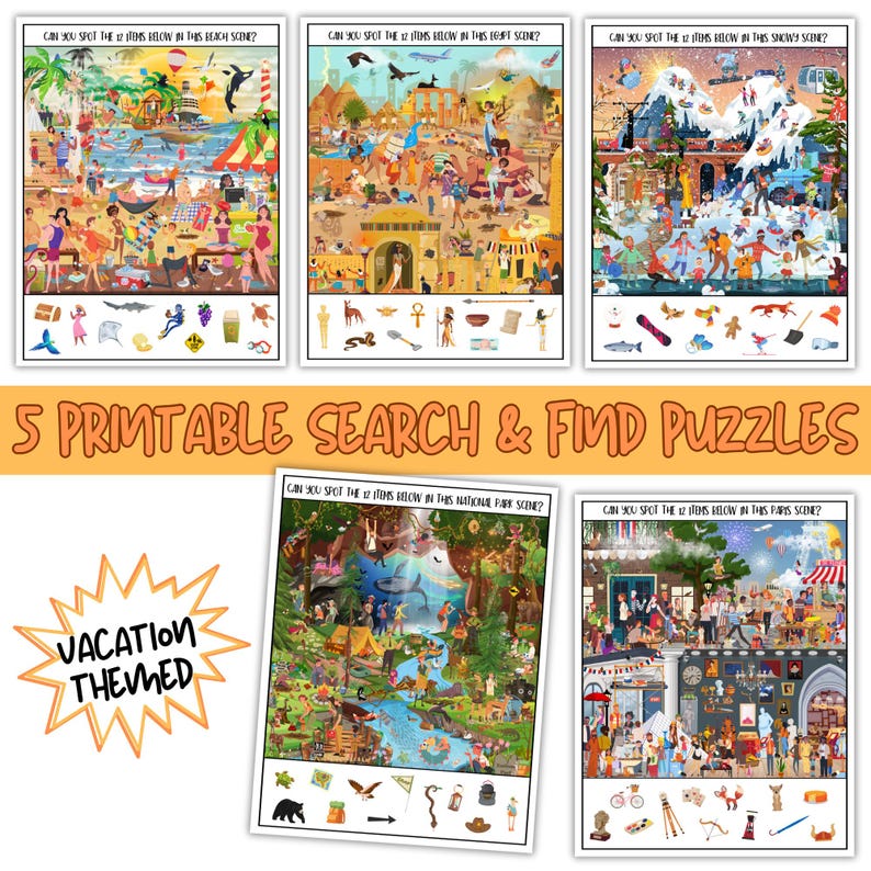 Printable Vacation Activity Pack, Search & Find Hidden Picture Puzzles ...