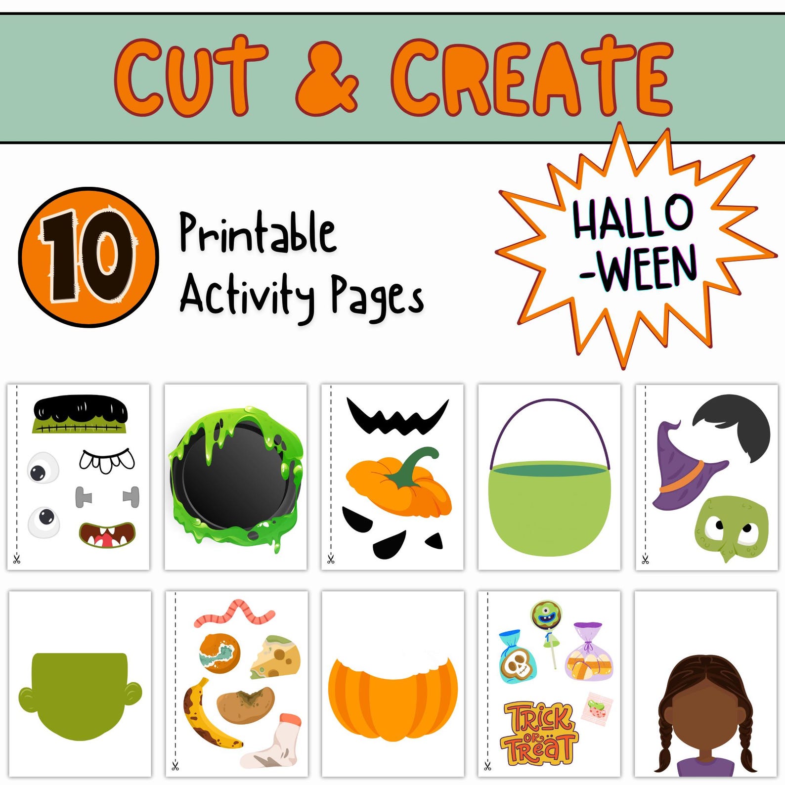 Halloween Printable Cut and Paste Activity Pages for Kids, Fun and ...