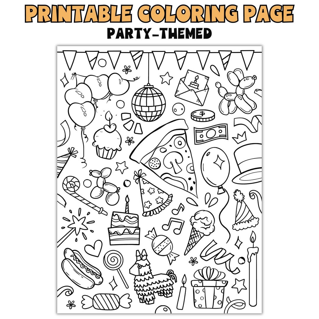 Printable Party Doodle Coloring Page, Fun and Festive Activity for All ...