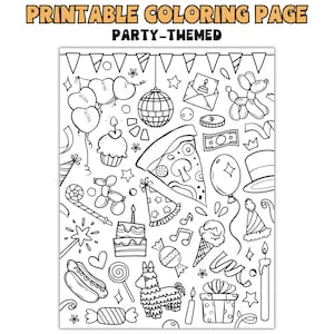 Printable Party Doodle Coloring Page, Fun and Festive Activity for All ...