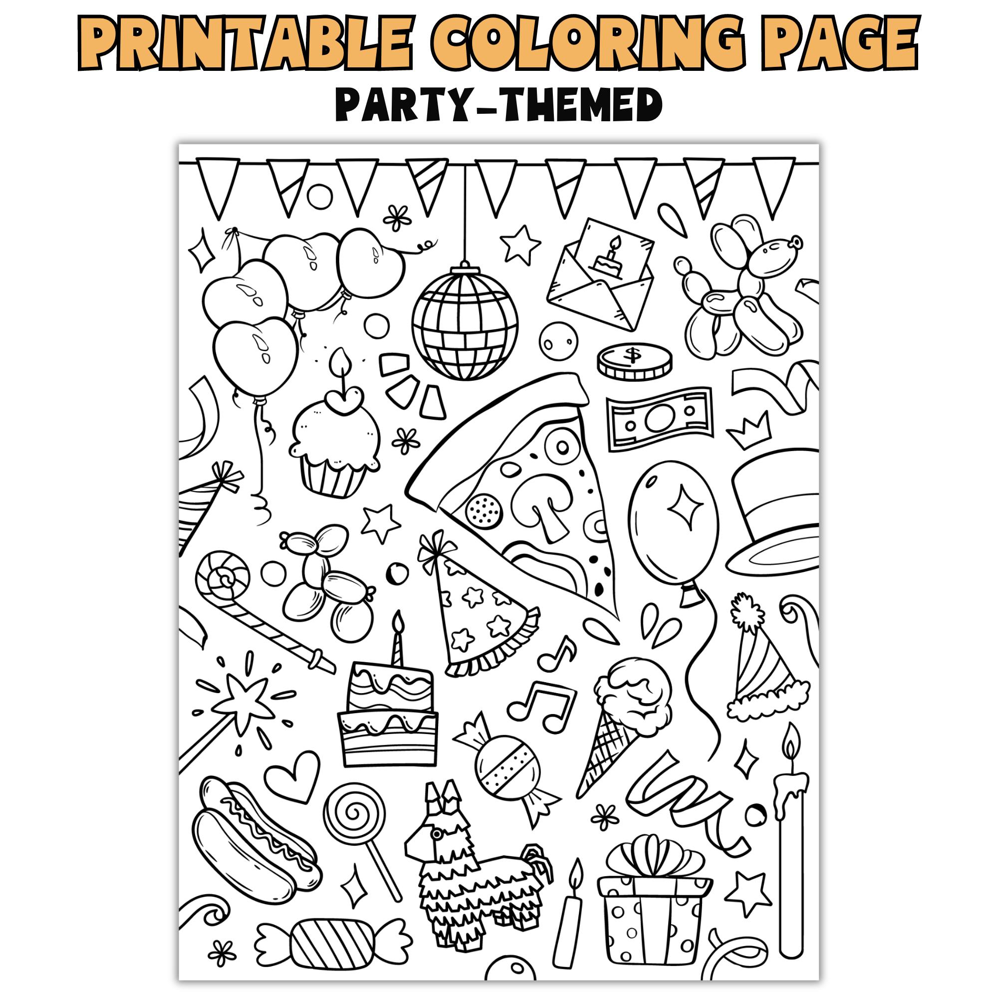 Printable Party Doodle Coloring Page, Fun and Festive Activity for All ...
