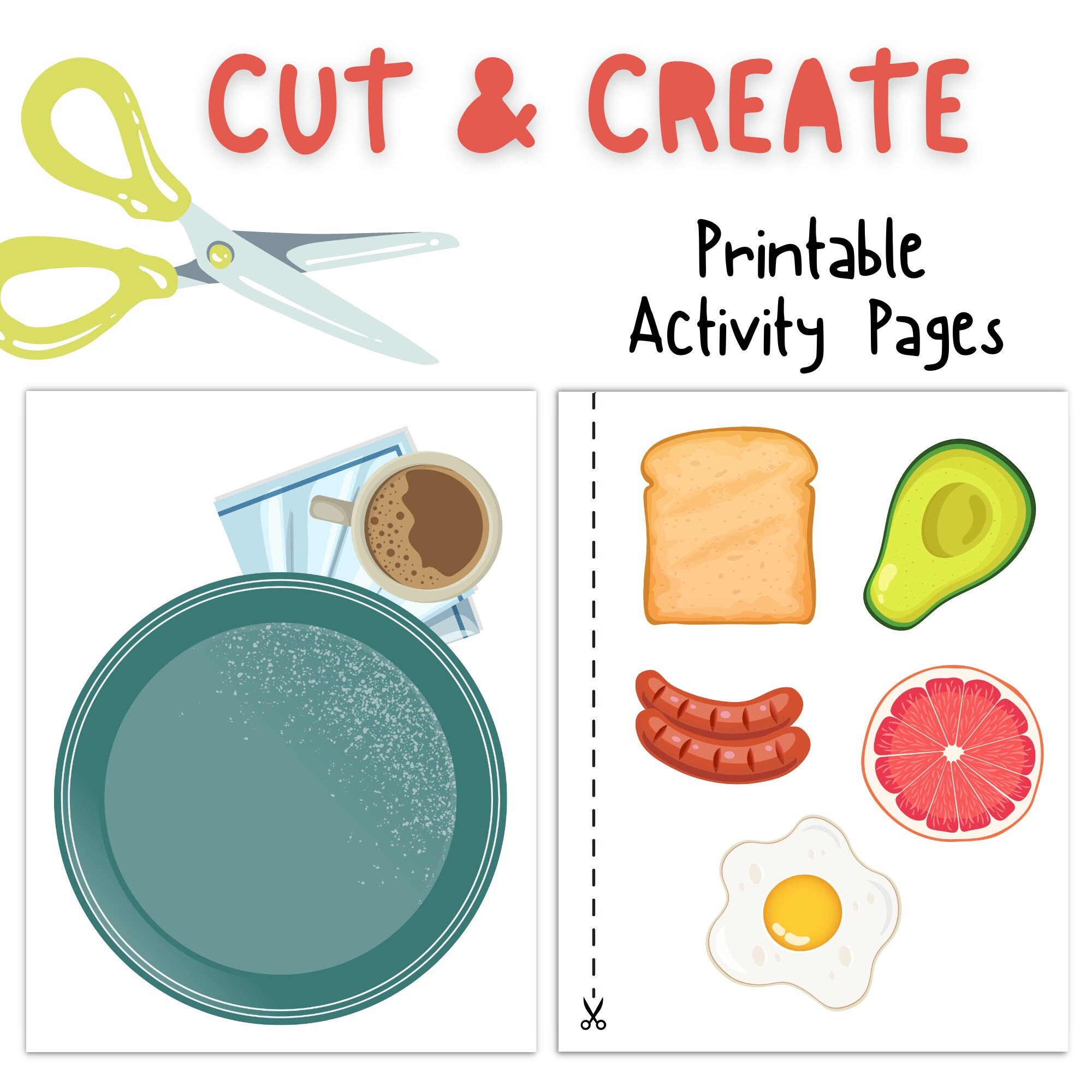 Printable Cut & Create Craft, Cut and Paste Breakfast Assembly Kit ...