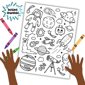 Space Coloring Page, Printable Kids Activities - Etsy