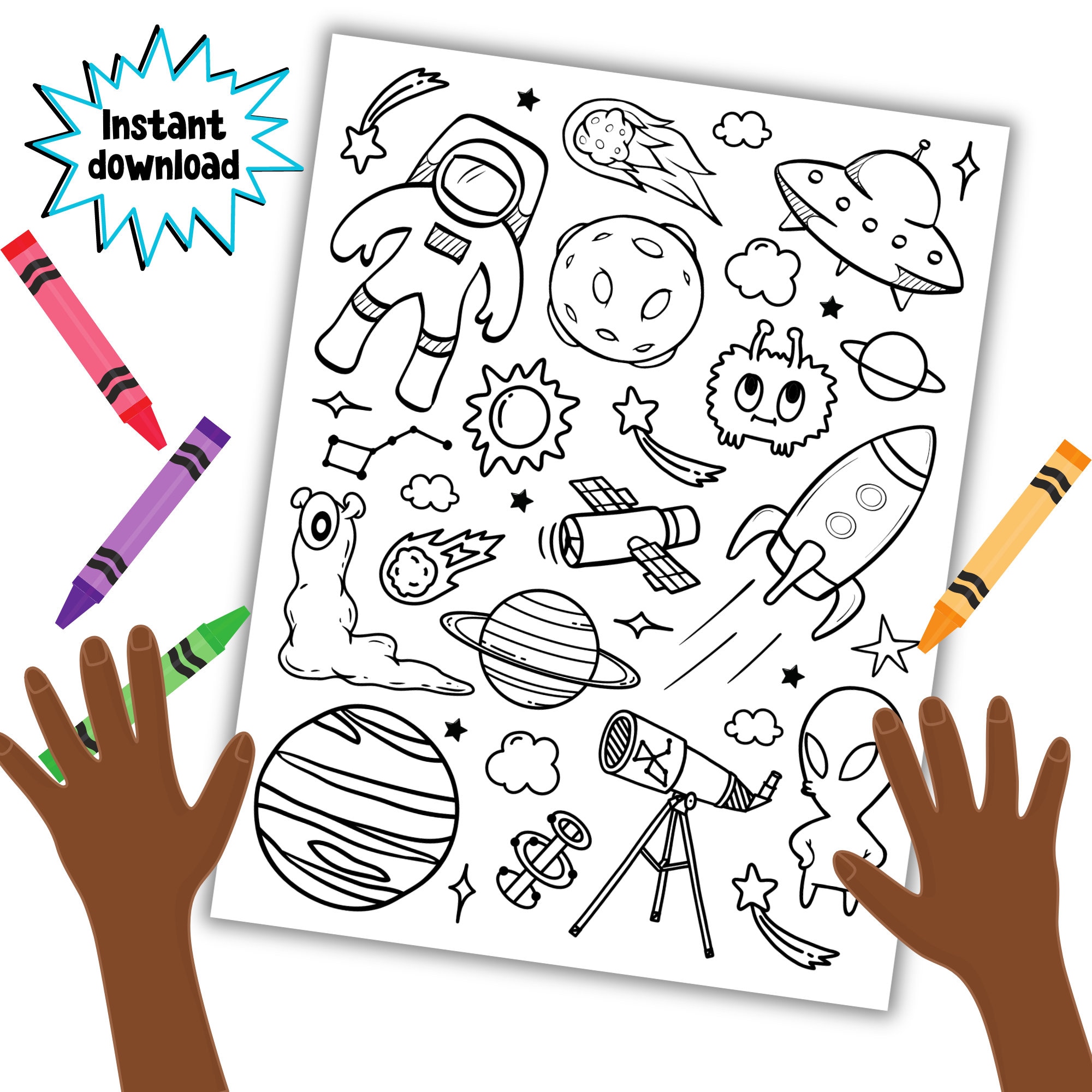 Space Coloring Page, Printable Kids Activities - Etsy