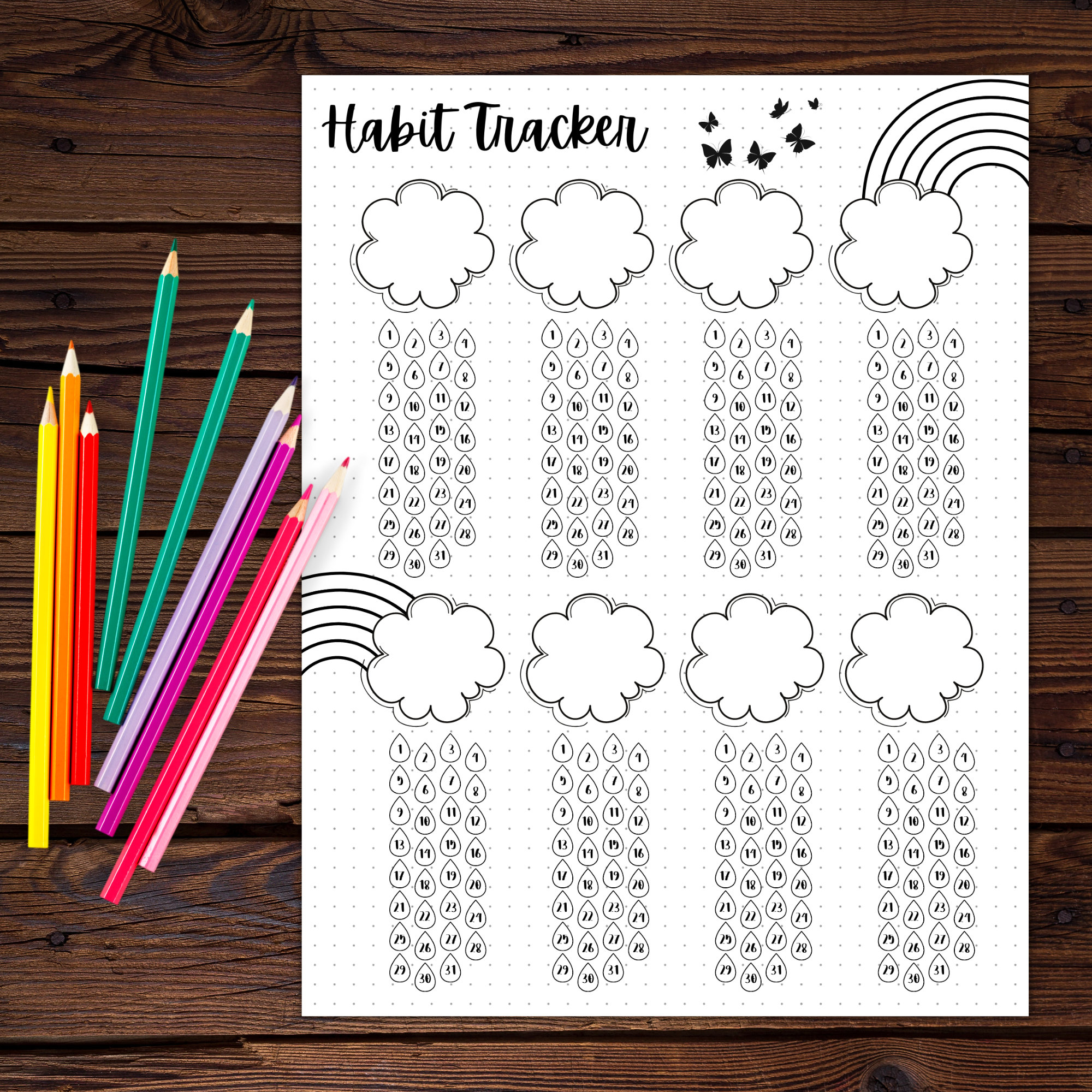 Printable Bullet Journal Habit Tracker, Rainbow Theme Monthly Goal ...