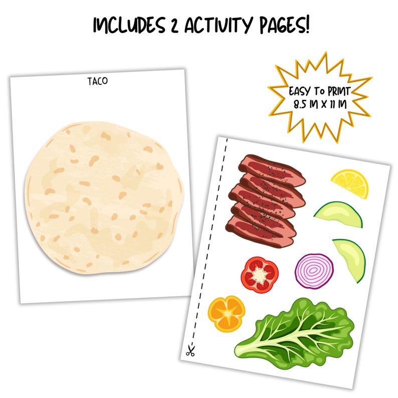 Printable Taco Craft for Kids, Cut & Create Taco Activity, Pretend Play ...