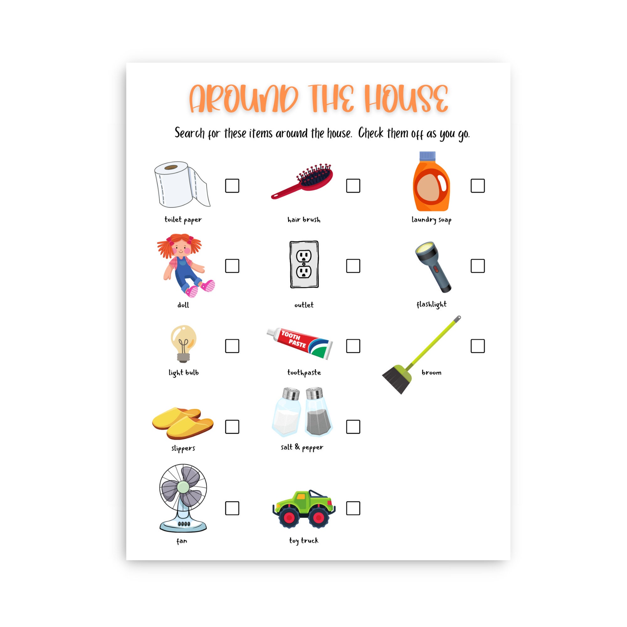 Printable Around the House Scavenger Hunt, Kids Treasure Hunt, Print at ...