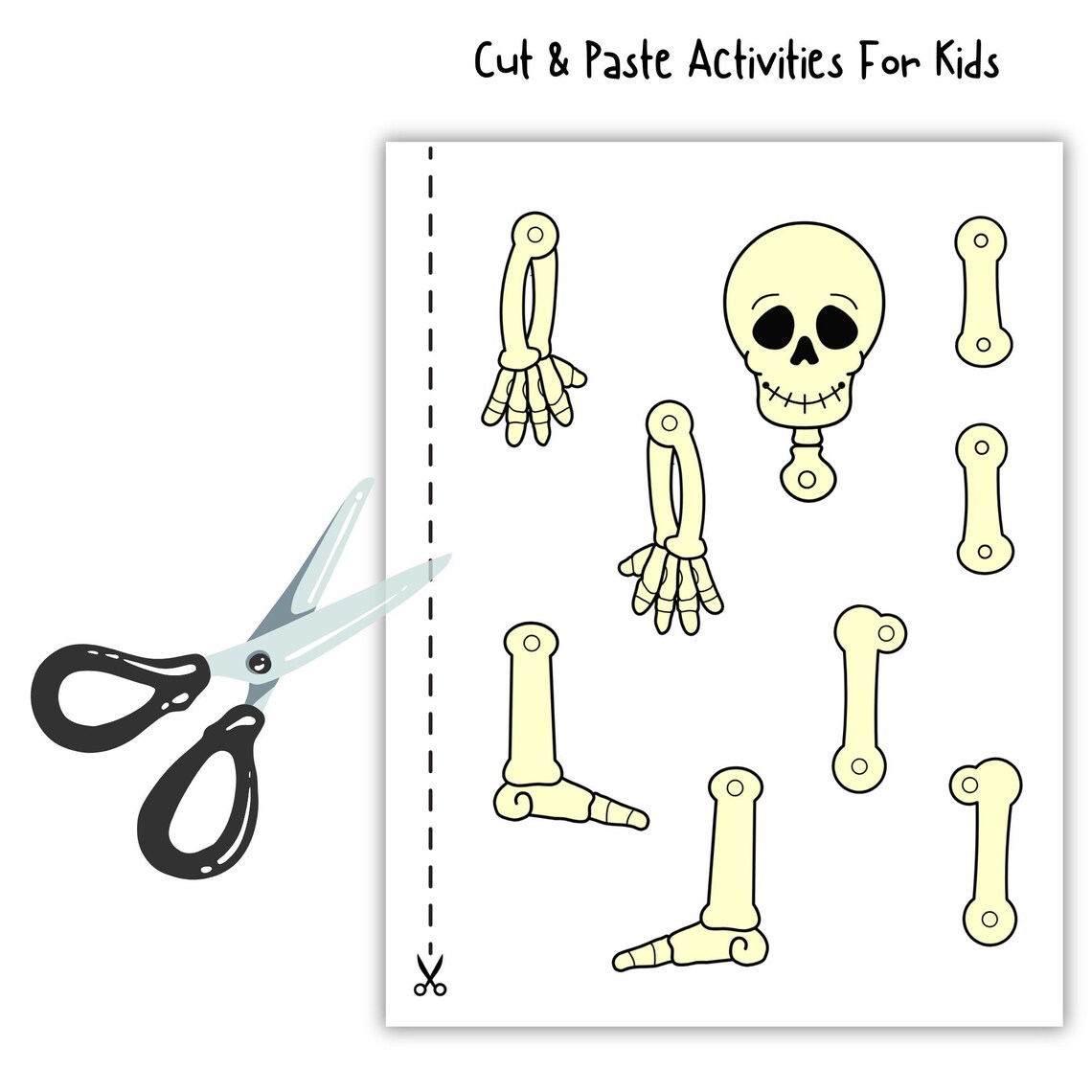 Skeleton Cut and Paste Printable Craft for Kids, DIY Halloween Activity ...