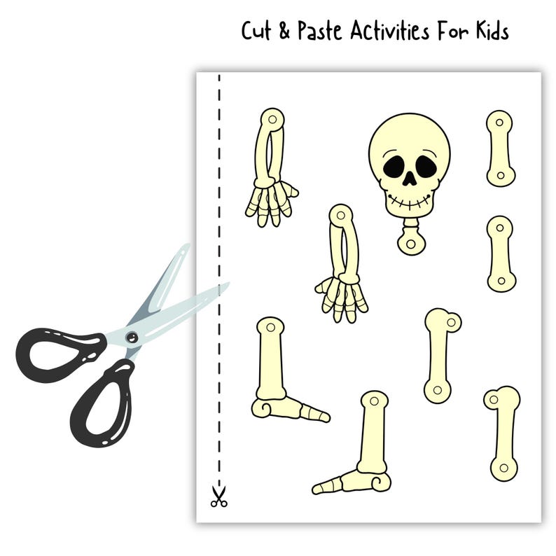 Skeleton Cut and Paste Printable Craft for Kids, DIY Halloween Activity ...