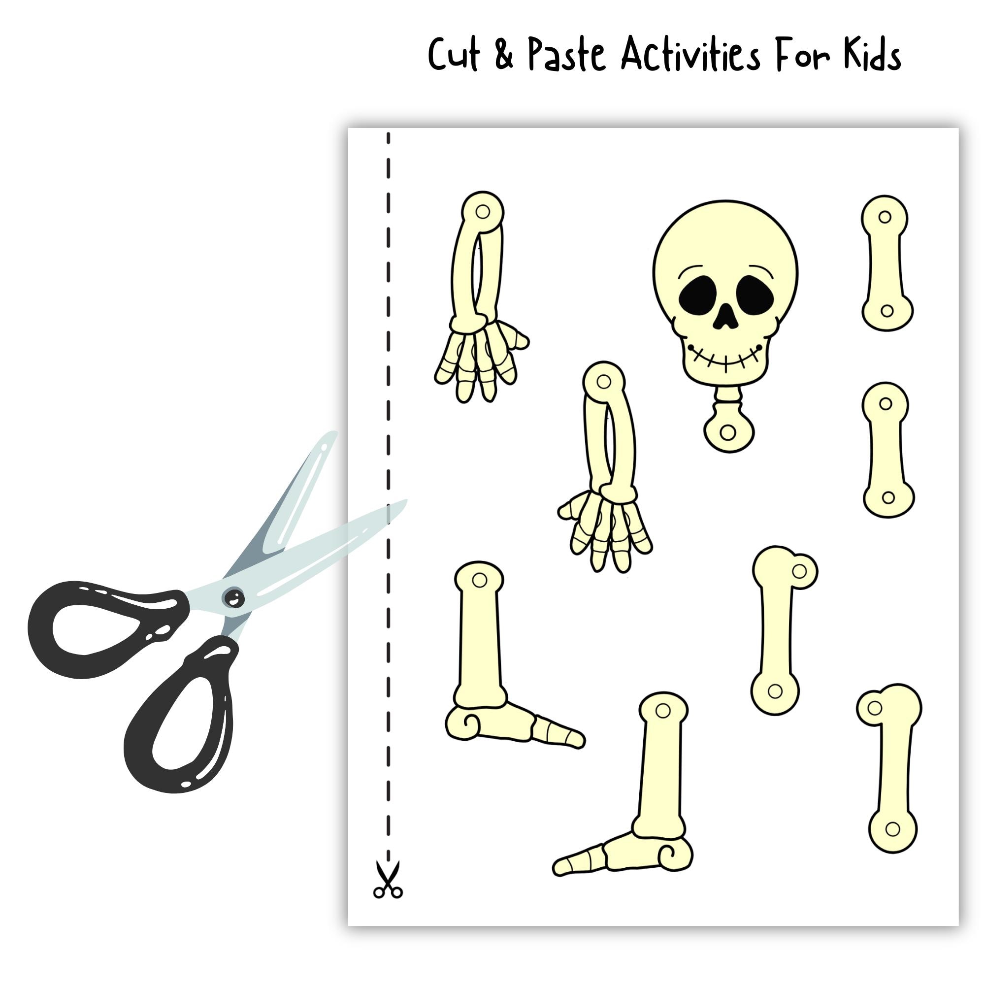 Skeleton Cut and Paste Printable Craft for Kids, DIY Halloween Activity ...
