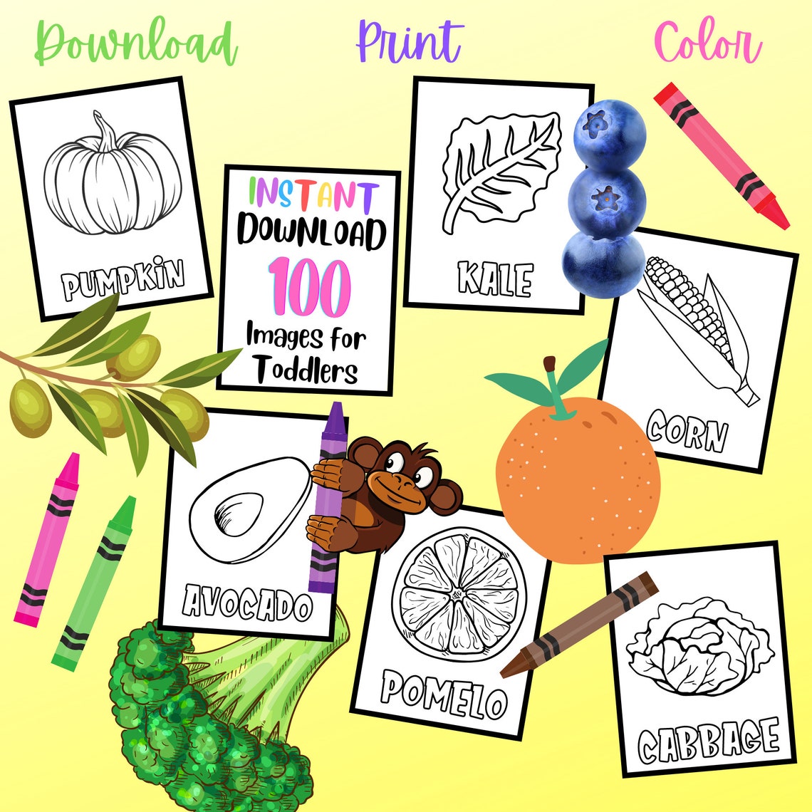 Fruits and Vegetables Coloring Pages for Toddlers 100 Printable ...