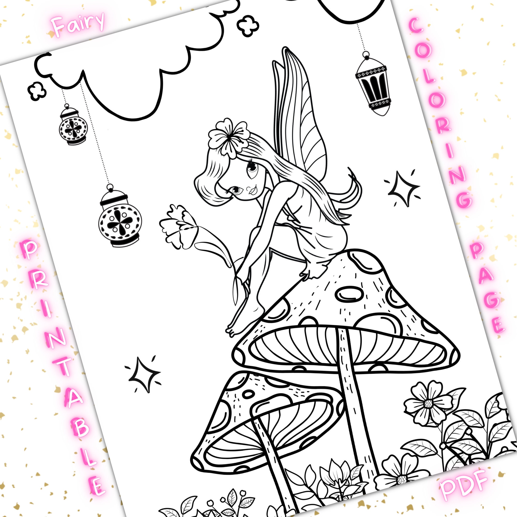 Fairy Coloring Page, Printable Fairy Coloring Page - Etsy