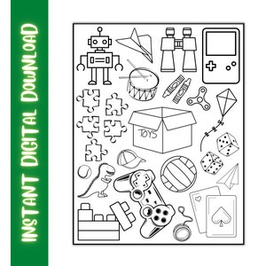 Toys and Games Coloring Page, Printable Toys Coloring Page for Kids - Etsy