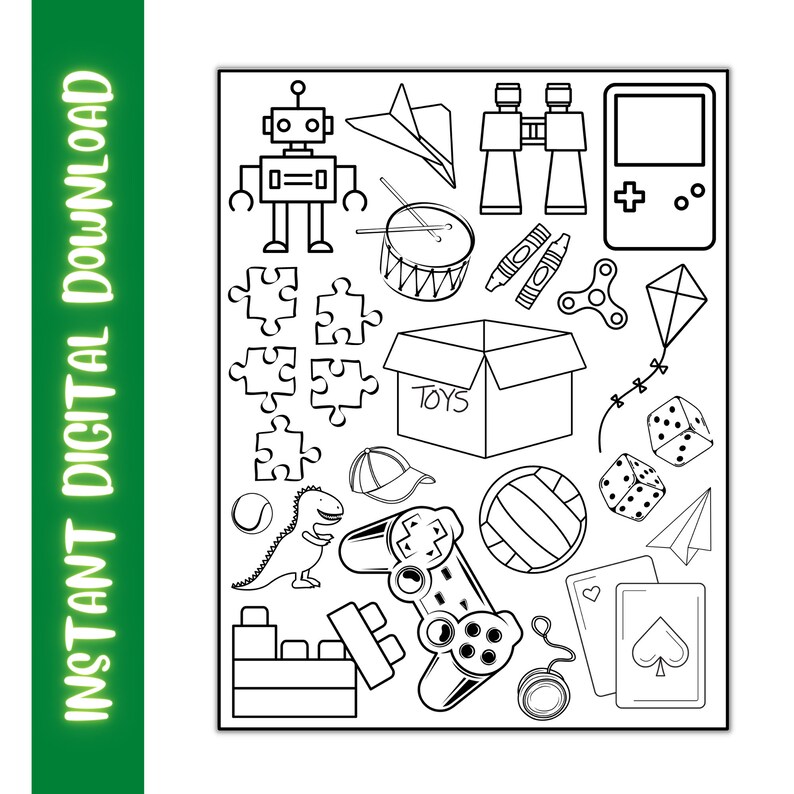 Toys and Games Coloring Page, Printable Toys Coloring Page for Kids - Etsy