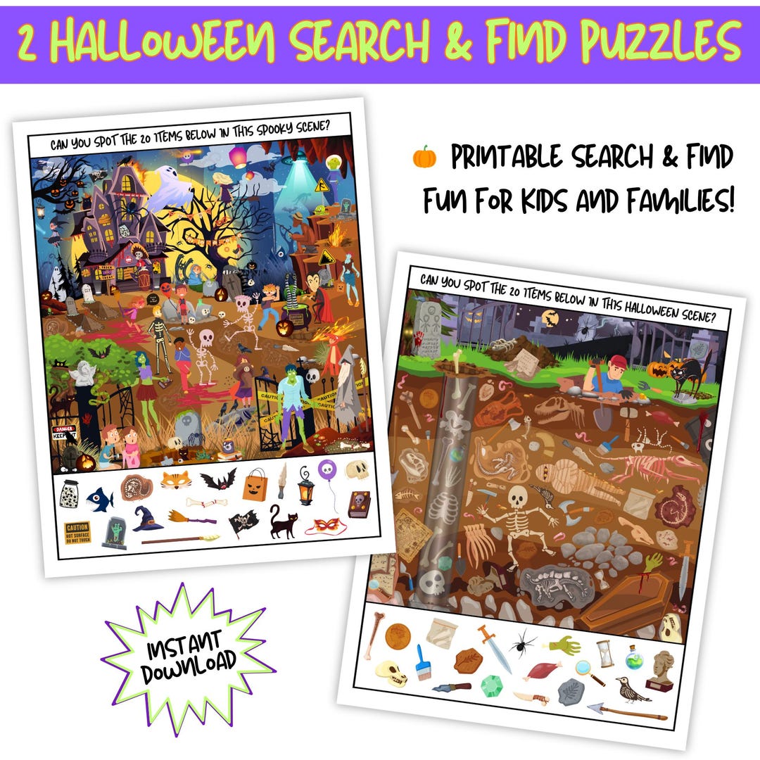 Printable Search & Find, Halloween-themed, Hidden Picture Games for ...