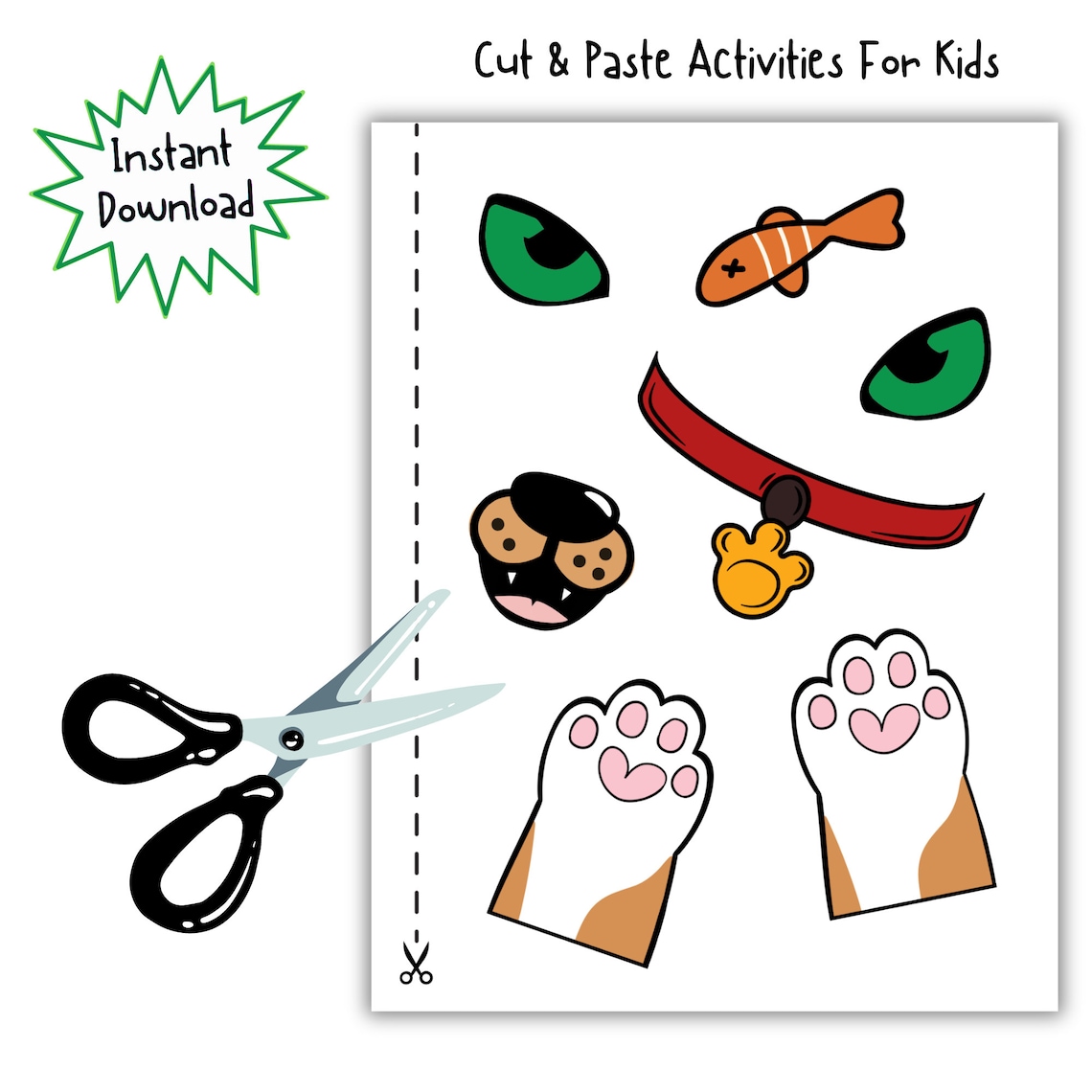 Cat Craft for Kids, Printable Cut and Paste Activity, Cat Face Assembly ...