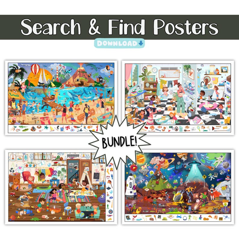 Search and Find Interactive Puzzle Posters, Fun Wall Art Bundle for ...