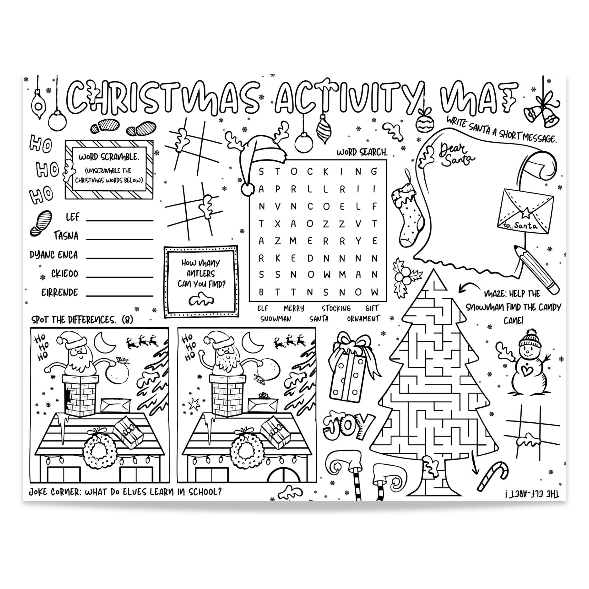 Christmas Activity Placemat Printable, Kids Holiday Games Mat ...