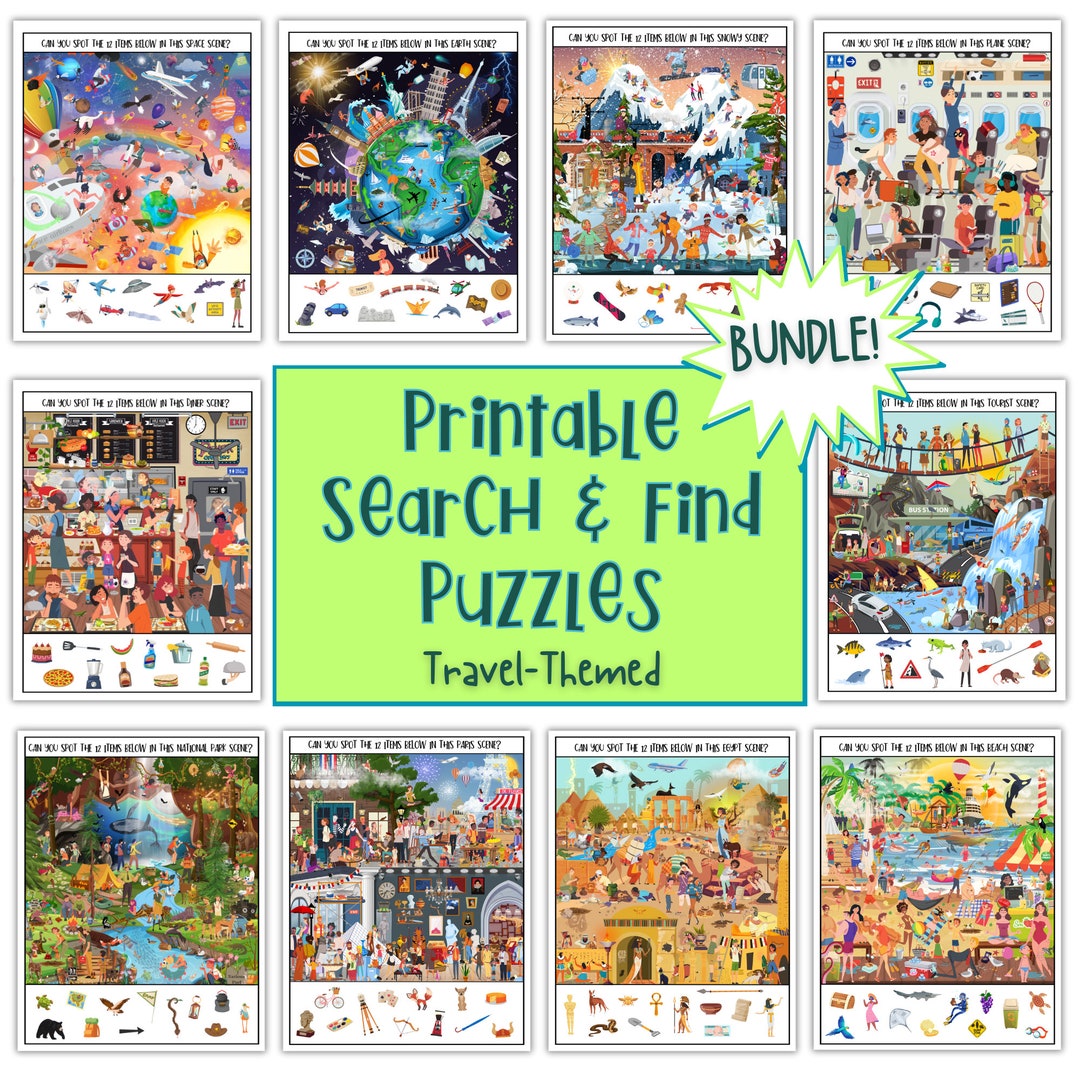 Search & Find Bundle, Printable Puzzles for Kids, Travel Themed I Spy ...