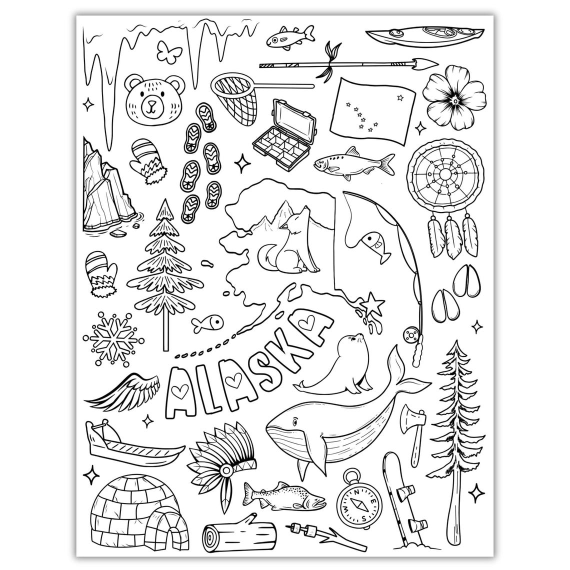 Alaska Doodle Art Coloring Page, Creative Printable Design for Leisure ...