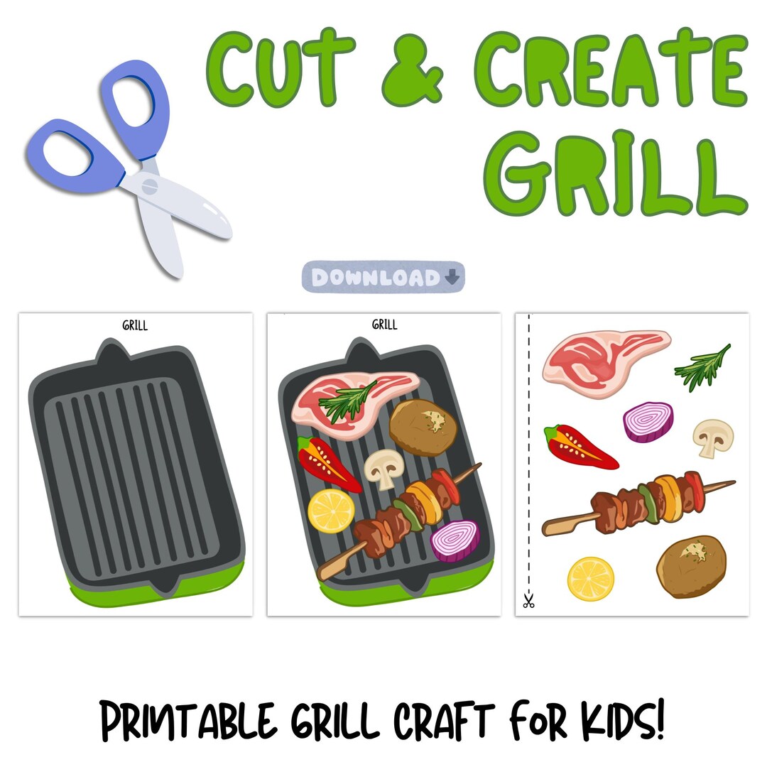 Grill Cut & Create Craft, Printable Kids Cooking Activity, Summer Grill ...